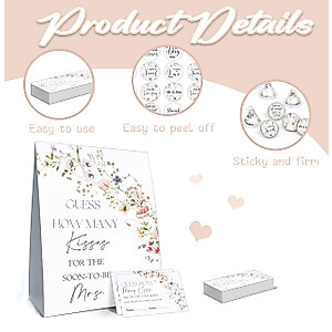 How Many Kisses Bridal Shower Games, How Many Kisses Standing Sign 50 Guessing Cards 180 Bridal Shower Kisses Stickers, How Many Kisses Flowers Bridal Shower Game Set for Bridal Shower and Weddings