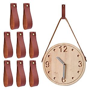 QWLWBU 8 Pcs Artificial Leather Wall Hooks, Leather Curtain Rod Straps, Wall Hanging Straps for Bathroom Kitchen Bedroom Towel Holder (Light Brown)