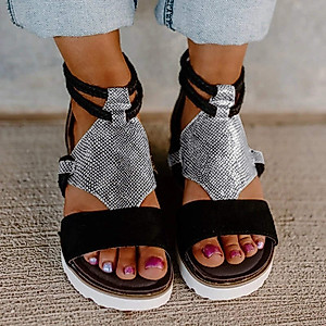 ZHOUXINGB Sneakers for Women, Womens Black Sandals Bling Sandals For Home Dress Shoes Steel Toe Shoes Fashion Boots One Strap Womens Gym Shoes