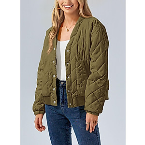 PRETTYGARDEN Women's 2024 Winter Trendy Jackets Button Down Long Sleeve Padded Warm Outerwear Fashion Coats with Pockets (Army Green,Small)