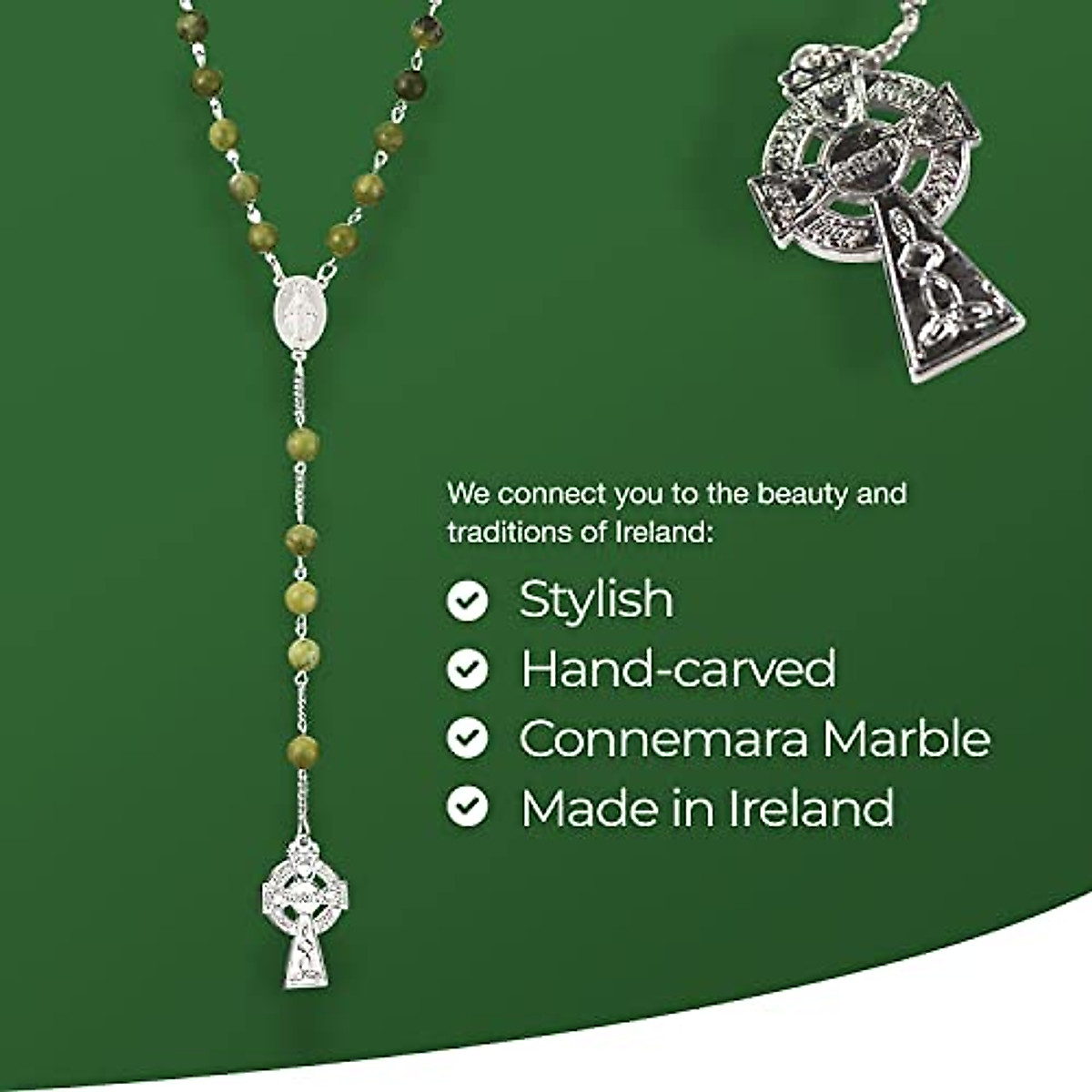 Biddy Murphy Connemara Marble Celtic Cross Rosary Beads Handcrafted in Ireland