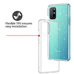 Lamcase for OnePlus 8T/OnePlus 8T+ 5G Case (2020), Crystal Clear Bling Sparkly Glitter Shiny Soft Flexible TPU Slim Fit Drop Protection Rugged Shockproof Cover Case for OnePlus 8T 2020, Clear Glitter