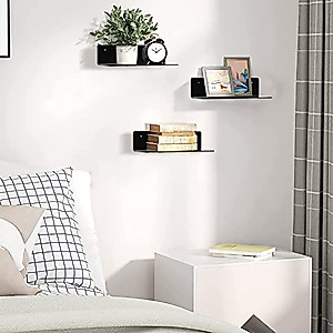 luium 9 Inch Acrylic Floating Shelf No Drill Adhesive Wall Shelf Set of 2 for Funko Pop Storage, Floating Shelves Damage-Free Expand Wall Space for Living Room, Bathroom, Gaming Room, Office - Black