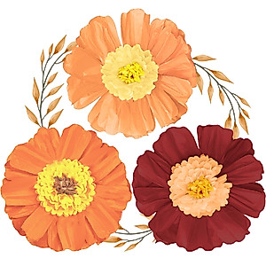 NICROHOME Fall Decorations, 6 PCS Large Dark Red and Orange Crepe Paper Flowers Pom Poms Wall Decorations for Halloween Thanksgiving Retro Rustic Bridal Shower Cutie Baby Shower Holiday Party Supplies