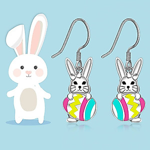 Easter Earrings for Women Easter Bunny Earrings Egg Dangle Sterling Silver Easter Bunnies Gifts