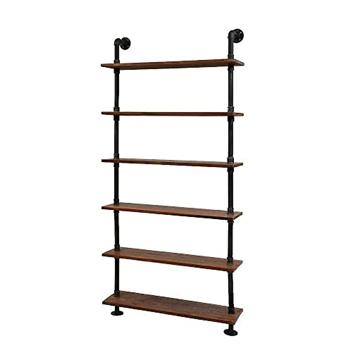 Diwhy Industrial Pipe Shelves Rustic Modern 36" W Wood Ladder Bookcase with Metal Frame,Pipe Wall Shelf,Wood Storage,Home Decor,Display Shelving,Retro Floating Wood Shelving,6 Layer Bookshelf (36" W)
