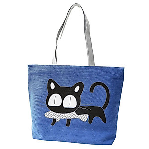 JJ Store Womens Canvas Cat Tote Shoulder Bag Shopping Tote Handbag