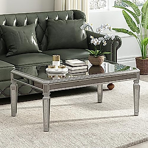 Kootlena Contemporary 35" Glass Mirrored Coffee Table with Adjustable Legs, Easy Assembly Cocktail Table with Sturdy Design, Luxury Center Coffee Table for Living Room