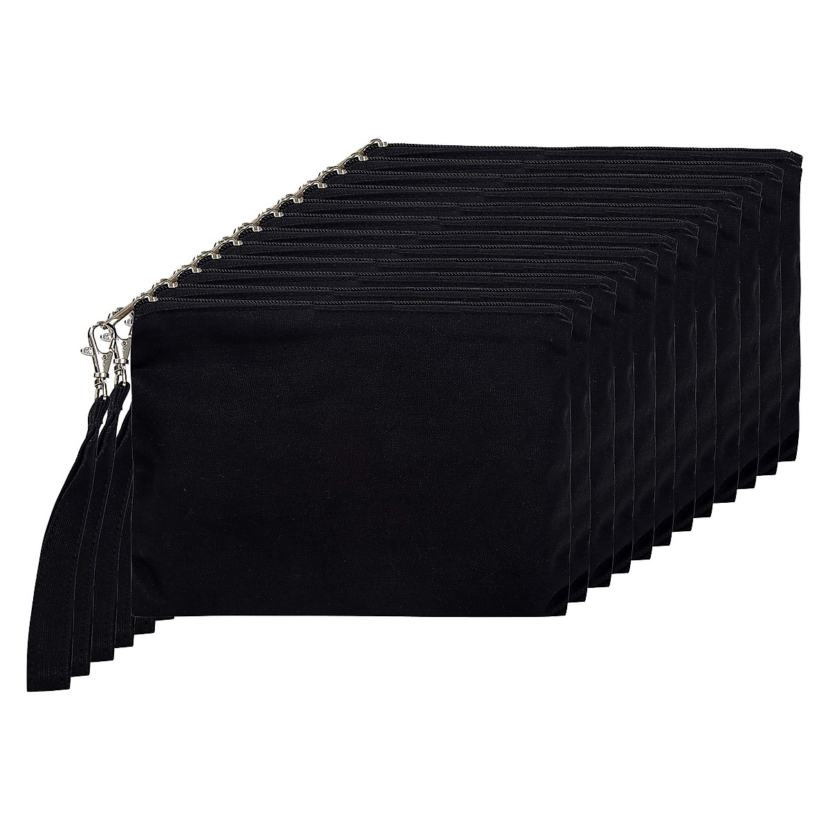 BUMBLE CRAFTS Large Canvas Wristlet with Zipper, Multipurpose Cosmetic Bag, Travel Toiletries Bag, Pencil Case, Party Favors, Canvas Wristlet, 9" x 6", 100% Cotton Canvas - Pack of 12 (Black)
