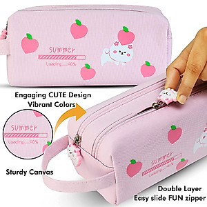 WittySilly Cute Cat Pencil Pouch for Girls, Kawaii Large Capacity Pink Pencil Case, Stationery Organizer Bag, High School College Pen Case, Office Supply Case Organizer (Soft Pink)