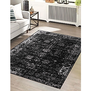 Rugs.com Monte Carlo Collection Rug – 8' x 10' Black Medium Rug Perfect for Living Rooms, Large Dining Rooms, Open Floorplans