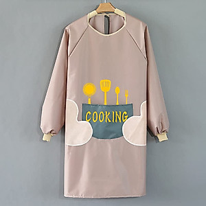 Kumquat Classic Fashion Aprons for Women Waterproof Oil Proof Long Sleeve Apron Smocks Overalls Adult for Home Furnishing Kitchen (Purple)