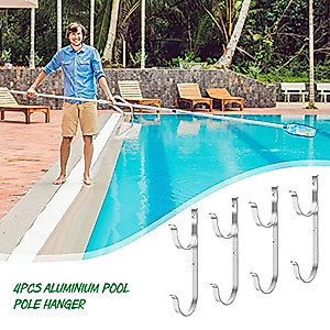 Coolrunner 4Pcs Pool Pole Hangers, Aluminum Pool Equipment Hooks with 8 Screws Pool Organizer Hooks Fence Holder for Pool Hose Skimmer Net Pool Brush Fishing Rod Gardening and Pool Supplies