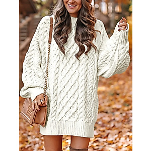 ANRABESS Women Long Sleeve Oversized Cable Knit Chunky Baggy Loose Pullover Tunic Mini Sweater Dress 2025 Trendy Fall Outfits White Medium