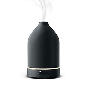 Brookstone Essential Oil Ceramic Diffuser, Ripple Ultrasonic Aromatherapy and Relaxation 60ml Oils Diffuser, Cool Air Mist Humidifier, Relaxing Fragrant Environment, for Any Room in Home or Office