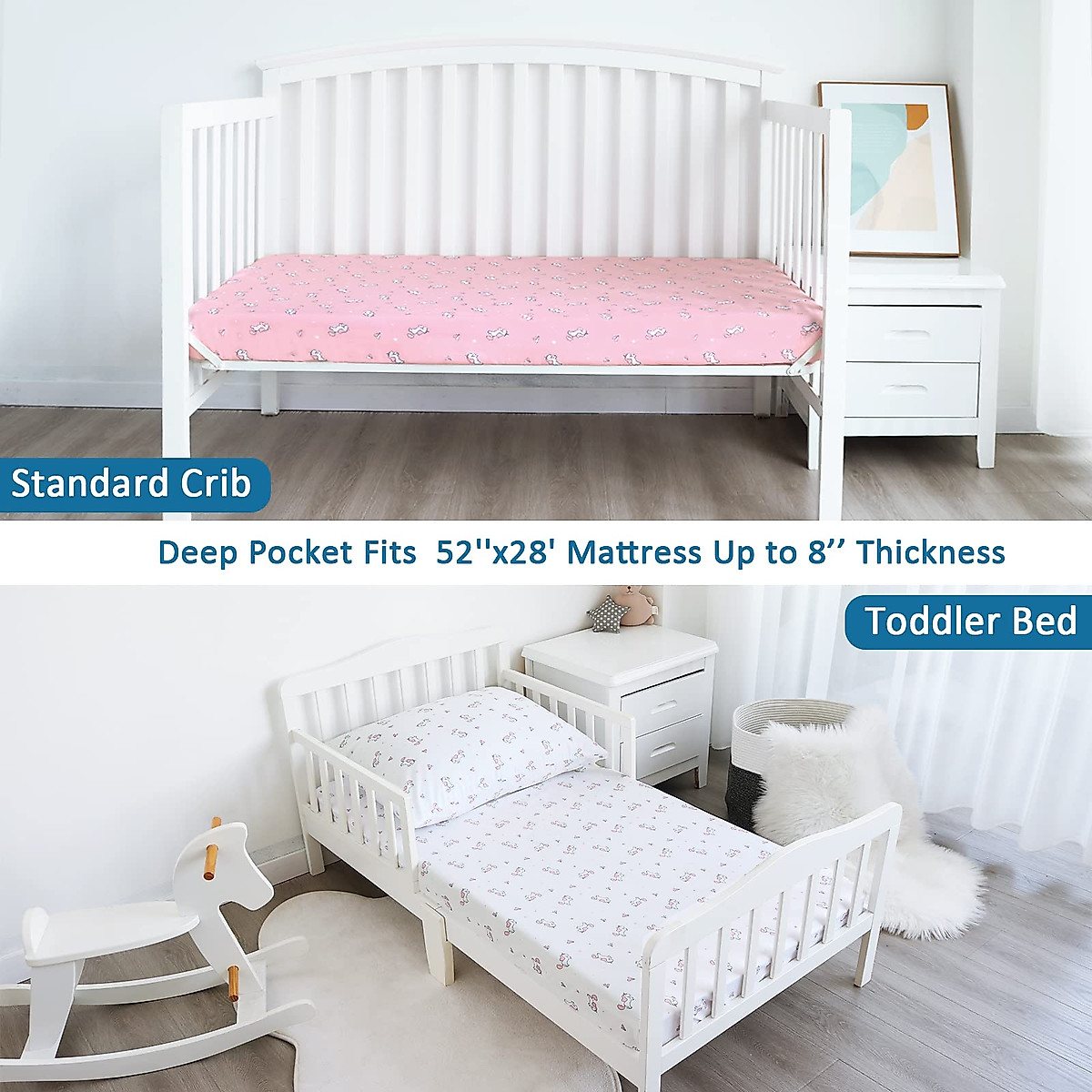 Crib Sheets Girl 4-Pack, Fitted Crib Sheets 52'' x 28'' for Standard Crib & Toddler Mattress, Soft and Breathable Material, Baby Girl Crib Sheets Neutral, Pink