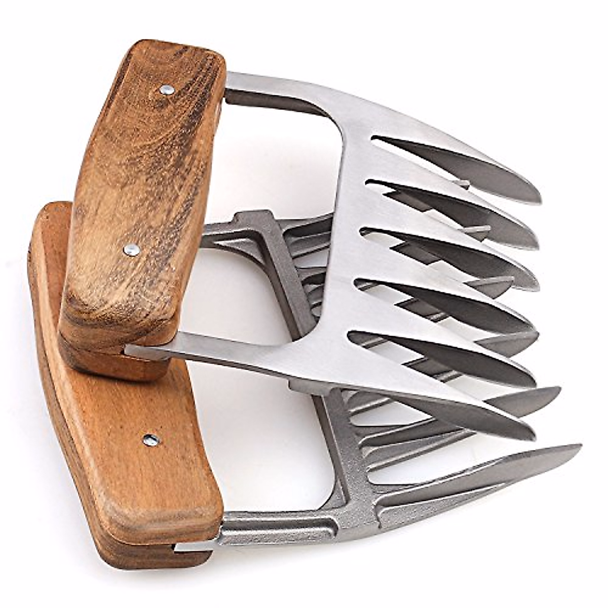 1Easylife Metal Meat Shredder Claws, 18/8 Stainless Steel Meat Forks with Wooden Handle for Shredding, Pulling, Handing, Lifting & Serving Pork, Turkey, Chicken, Brisket
