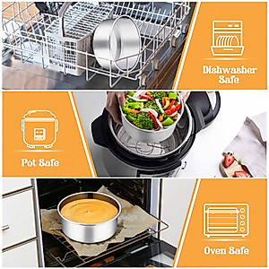 P&P CHEF Cake Pan Set of 3-6 inch + 8 inch + 9½ inch, Stainless Steel Round Baking Pans, Birthday Wedding Layer Cake Pans Tins, Fit Oven/Pots/Pressure Cooker, 3-inch Straight Side, Dishwasher Safe