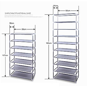 GOTOTOP 27-Pair Portable Shoe Rack, DIY Shoe Storage Shelf Organizer, Fashionable Room-Saving 9 Lattices Non-Woven Fabric Shoe Rack Wine Red