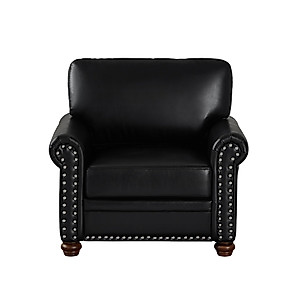 Moxoq Mid-Century Modern Faux Leather Living Room Sofa Set with Rivet Trim, Solid Wood Frame and Legs - Single, Double, Triple, 2+3 Seater, 1+2+3 Seater, 4 Color Options (Black, Single Sofa)