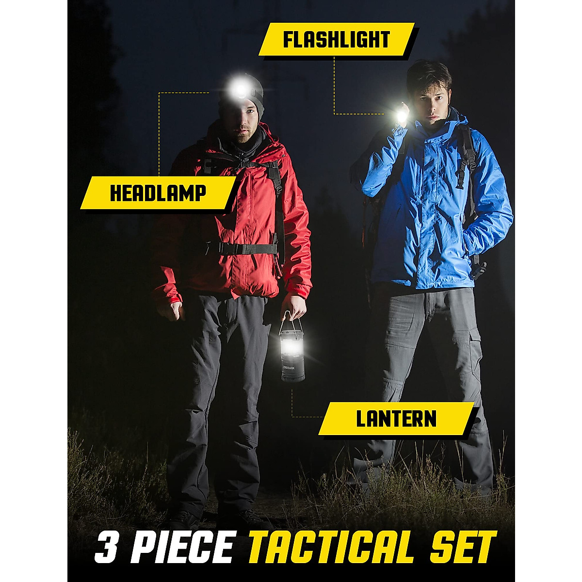 ZeroDark Flashlights Headlamp Lantern 3-Piece Set, Flashlight + Head Lamp + Camping Lantern Battery Powered LED High Lumens Camping Lights flashlights for Emergencies