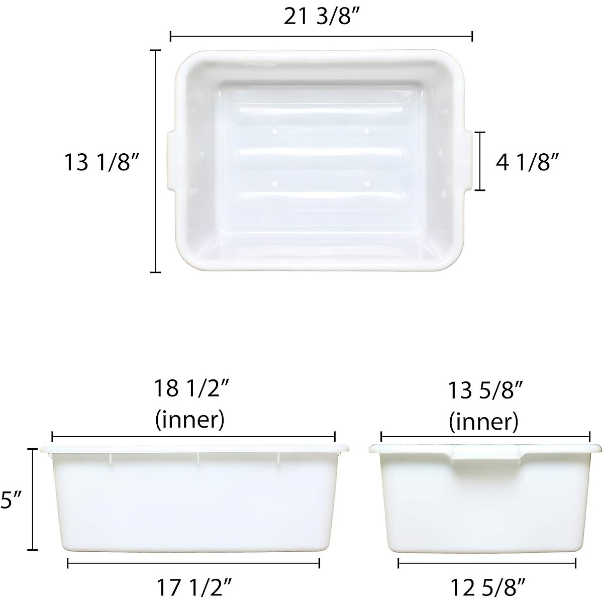 TrueCraftware- 20-1/2" x 15-1/2" x 5" Utility Kitchen Bus Box/Tub/Bin with Handles White Color- Heavy Duty Plastic Restaurant Tub/Dish Washing Box Wash Basin Tub for Kitchen Home Restaurants