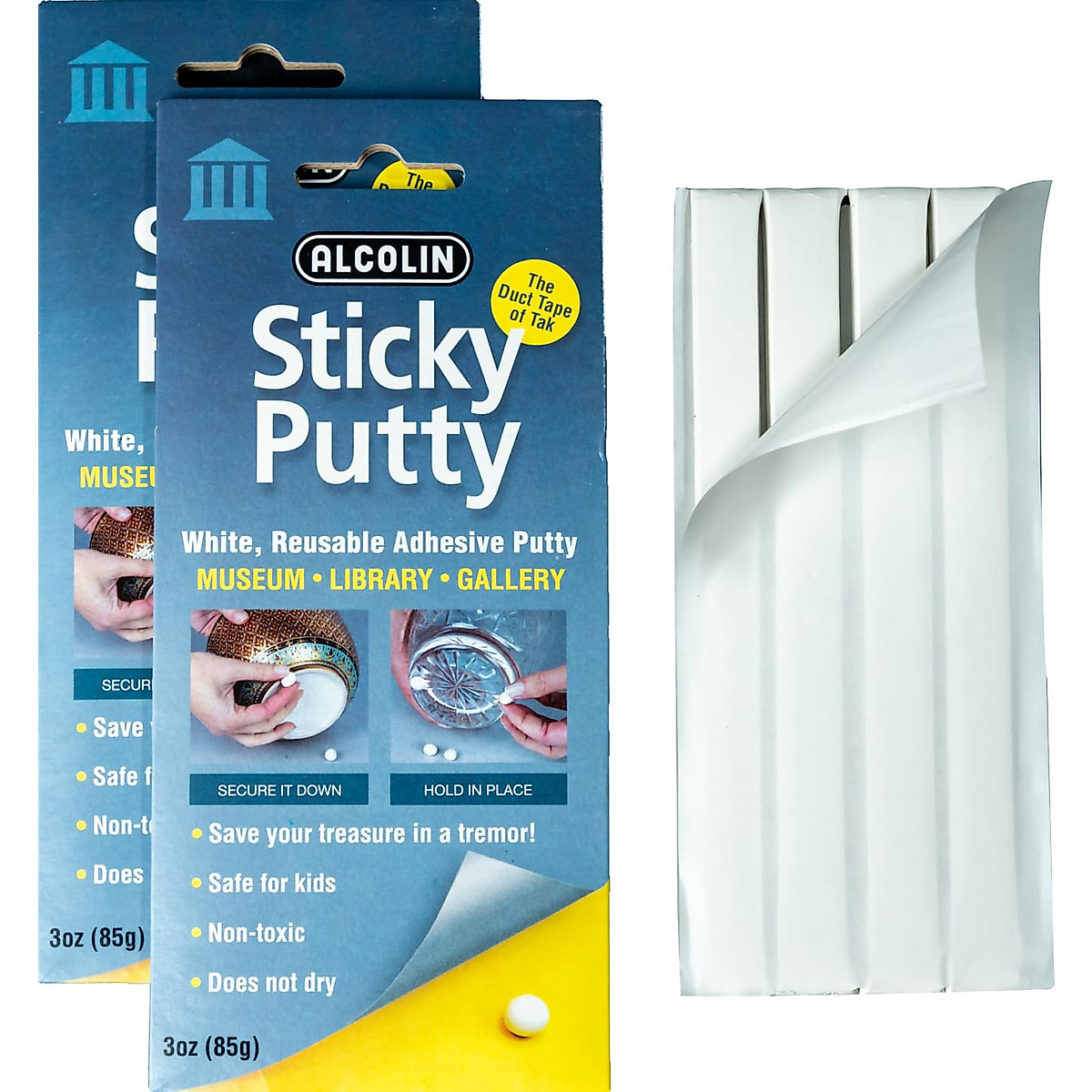 Sticky Putty- Reusable Museum & Gallery Quality Adhesive Putty,- 2 Pack