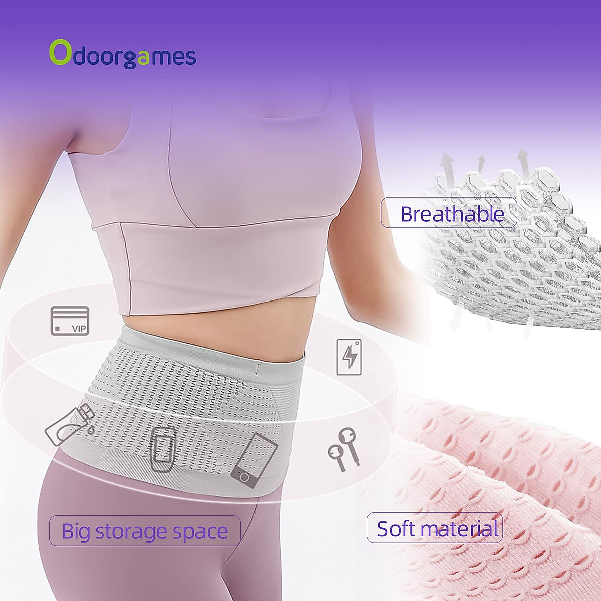 Odoorgames Slim Running Belt | Travel Money Belt | Running Waist Pack | Slim Fanny Pack for Running | Hidden Pockets for Travel (Beige, Large)