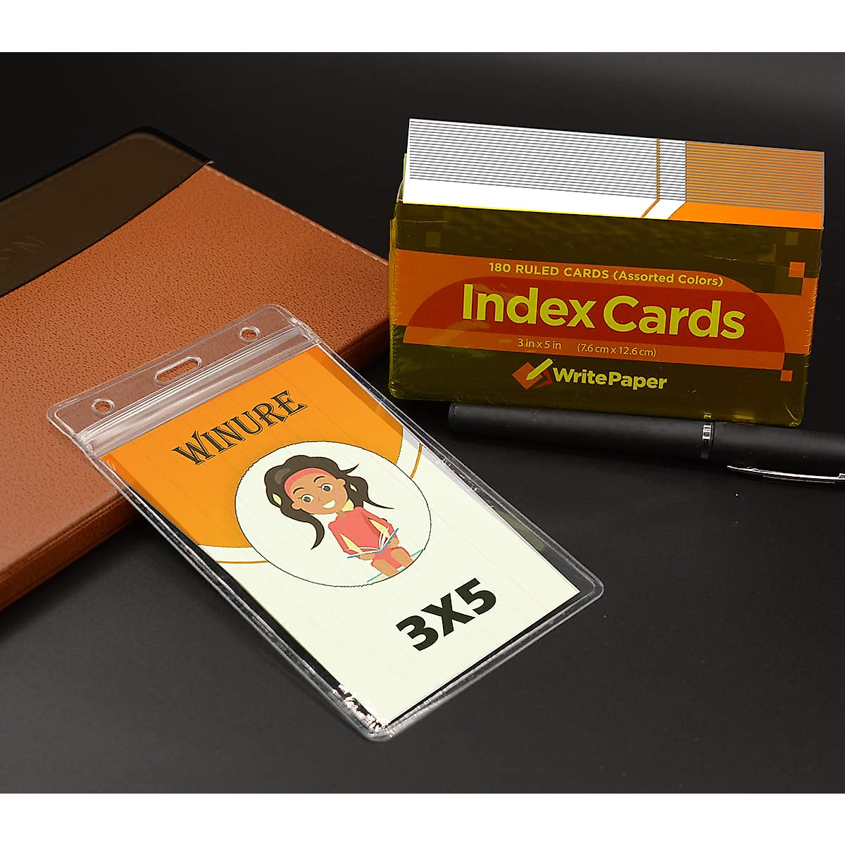 WINURE 10 Pack Vinyl ID Badge Holders (Fit 3x5 inch Inserts), Waterproof, Clear Plastic, Premium Quality, Heavy-Duty, Vertical Hanging Card Holder with Zipper, Durable Nametag Holders