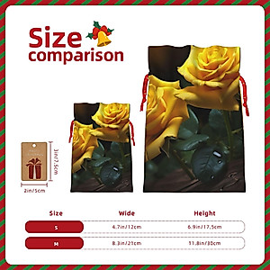 RLDOBOFE Christmas Gift Bags With Drawstring Beautiful yellow roses Christmas Burlap Gift Bag Christmas Drawstring Bag for Halloween Xmas Candy Bags Reusable Xmas Present Bags for Party Decorations