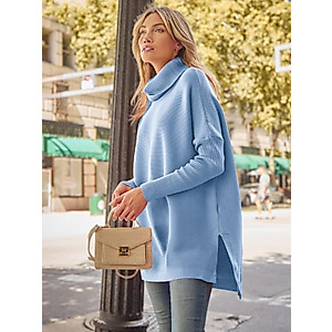 LILLUSORY Oversized Turtleneck Pullover Sweaters Womens 2024 Long Tunic Sweater Winter Trendy Casual Poncho Cowl Neck Cute Tops Dress Fall Fashion Clothes Outfits Clothing Light Blue