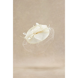 BABEYOND Women's Pillbox Fascinator Hat Kentucky Hat Feather Derby Fascinator Tea Party Fascinator Hat with Veil for Cocktail Off-White