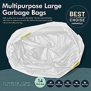 PAMI Tall 13-Gallon Kitchen Drawstring Trash Bags [14-Pack, White] - Extra-Strong Plastic Garbage Bags- Thick Trash Can Liners For Kitchen, Bathroom & Outdoor Bins- 2ft x2ft Unscented Trash Bags