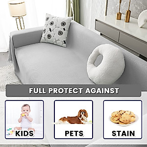 MYSKY HOME Couch Cover Sofa Covers Sectional Couch Covers for 3 Cushion Couch Sofa Cover for Living Room L Shaped Sofa Slipcovers for Dogs (X-Large, 71" x 118", Light Grey)