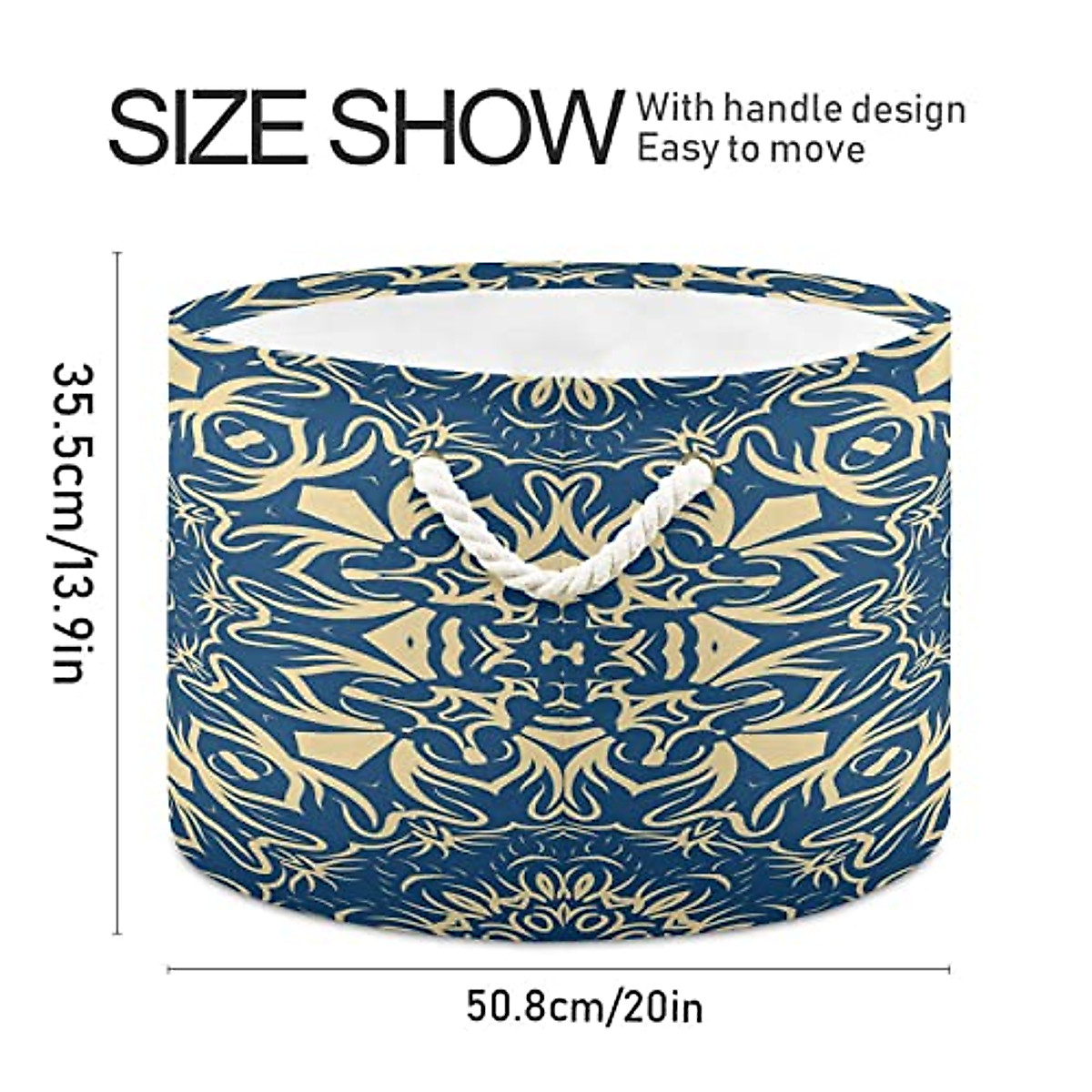 Kigai Floral Mandala Pattern Cotton Rope Basket Large Collapsible Baby Laundry Basket Blanket Basket Kid's Toy Storage Basket Organizer for Nursery Bedroom Home Decor