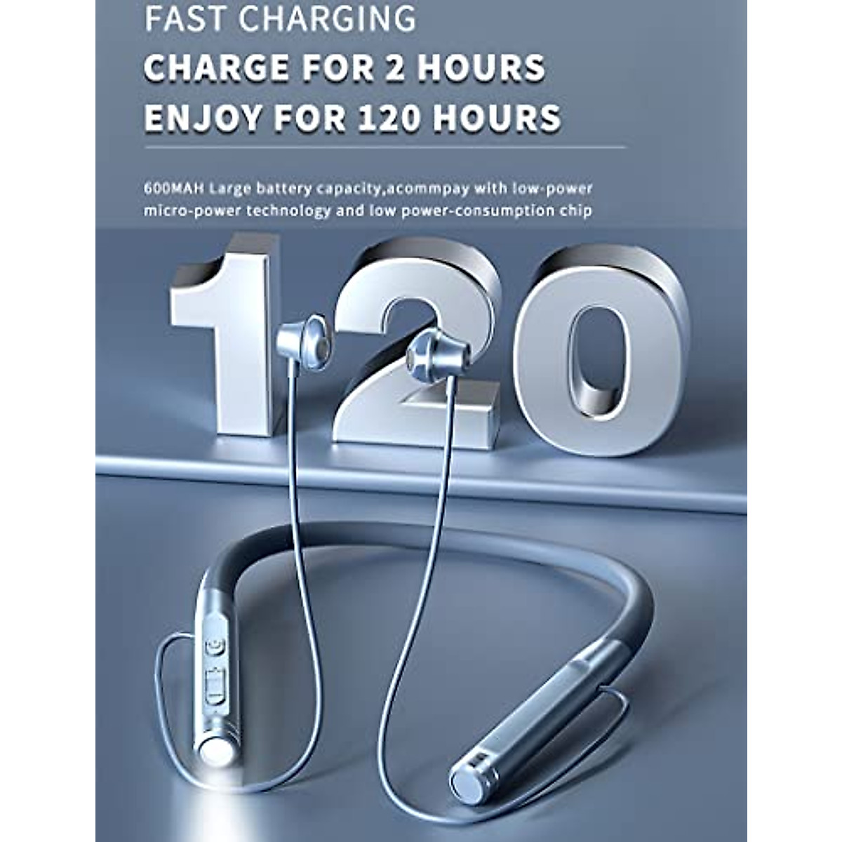 Neckband Bluetooth Headphones Wireless Earbuds with Microphone Flashlight Around the Neck Waterproof Sport Headset Noise Cancelling Ear Buds 120H Playtime for Running Cycling Cell Phone Android iOS