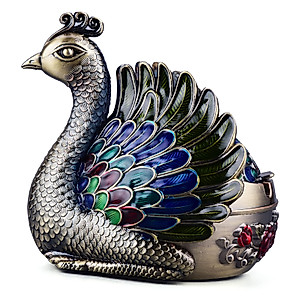 K COOL Peacock Metal Ashtray with Lid, Windproof Portable Cigarette Ashtray for Indoor or Outdoor Use, Ash Holder for Smokers, Desktop Smoking Ash Tray for Patio Porch Reception Decoration (Bronze)