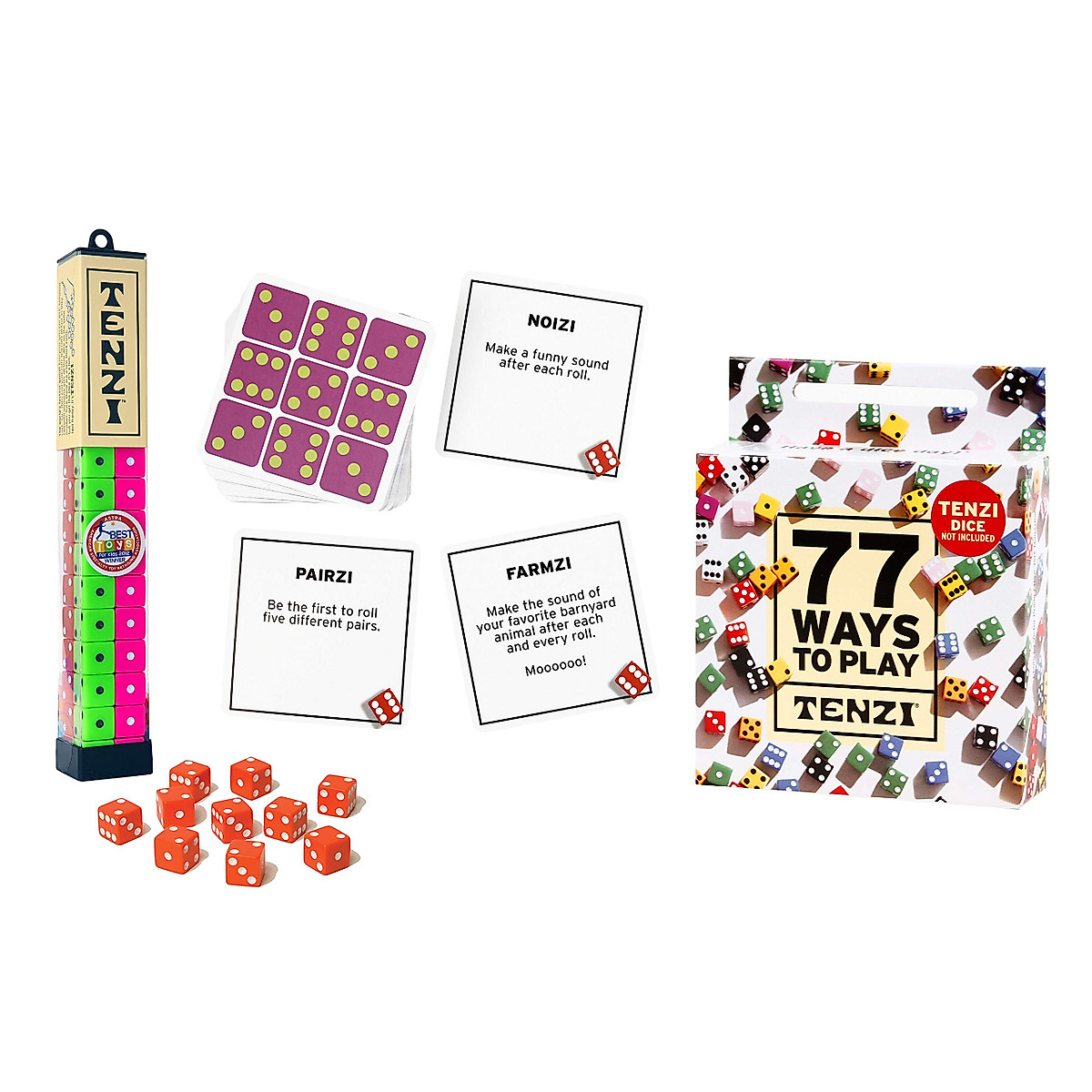 TENZI Dice Party Game Bundle with 77 Ways to Play A Fun, Fast Frenzy for The Whole Family - 4 Sets of 10 Colored Dice with Storage Tube - Colors May Vary