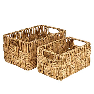 Deco 79 Jute Rope Handmade Decorative and Functional Storage Basket Woven Rectangular Basket Organizer with Slit Handles, Set of 2 Basket for Storage 16", 13"W, Brown