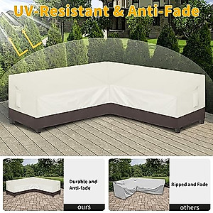 Easy-Going Outdoor V-Shaped Sectional Sofa Cover 85"X85" UV Resistant Patio Sectional Couch Cover Waterproof Lawn Patio Furniture Cover, Beige/Brown