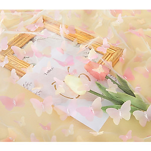 3D Butterfly Lace Fabric 1 Yard Gradient Pink Mesh Tulle Fabric for DIY Tutu Skirt Dress Hair Bows Gift Wrapping Sewing Crafting