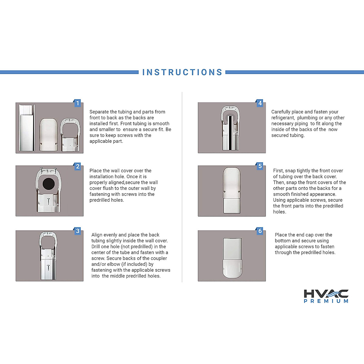 PVC Decorative Line Cover Universal Set for Ductless Mini Split Air Conditioners - Pipe Cover - 4" Diameter - Off-white