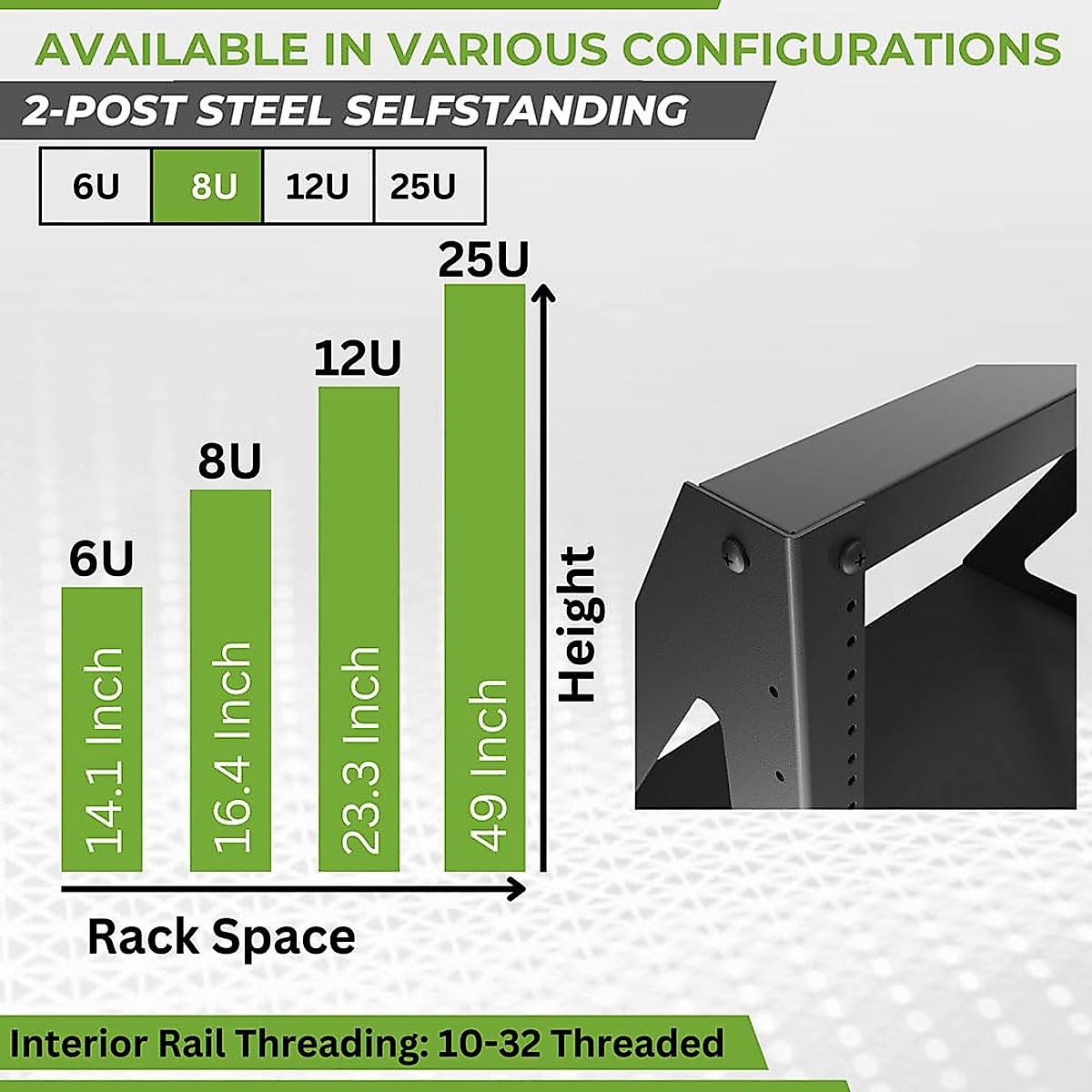 NavePoint 8U 2 Post Server Rack for 19 Inch Equipment, Freestanding Desktop Rack for AV, Networking, Data & IT Devices, Heavy Duty 2-Post Rack 8U 660lbs Weight Capacity, Black