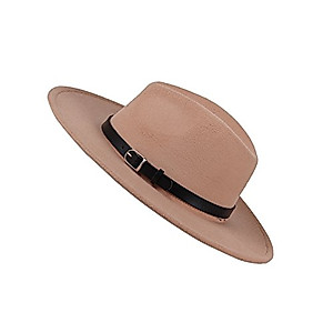 Dantiya Women'/s Wide Brim Wool Fedora Panama Hat with Belt Black, One Size (Camel)