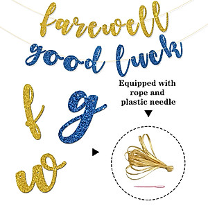 RoadSea Farewell Good Luck Banner - Graduation Theme - Retirement Party Supplies - Going Away - Job Change Party Decorations - Gold Blue Glitter
