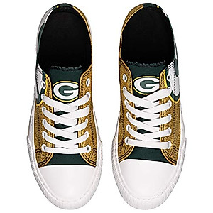 FOCO Green Bay Packers NFL Womens Glitter Low Top Canvas Shoes - 7