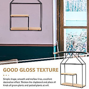 Cabilock Book Stack Decor Wooden Floating Shelves House Shaped Wall Mounted Nordic Metal Hanging Rack 32. 5x24. 5cm for Bedroom Kitchen Bathroom Living Room Organizer Wall Mount Shelves