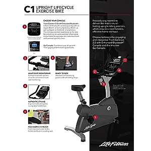 Life Fitness C1 Upright Indoor Cycling Exercise Bike with Go Console