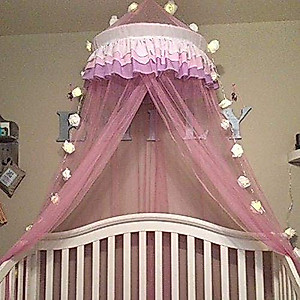 Goplus Princess Bed Canopy Netting Dome with Elegant Ruffle Lace for Girls and Baby Room Decor, Bed Curtains Mosquito Net for Twin, Full, Queen Size Beds, Pink