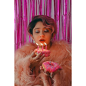 2pcs 3.2ft x 8.2ft Hot Pink Metallic Tinsel Foil Fringe Curtains for Birthday Wedding Bridal Shower Baby Shower Bachelorette Celebration Party Decorations